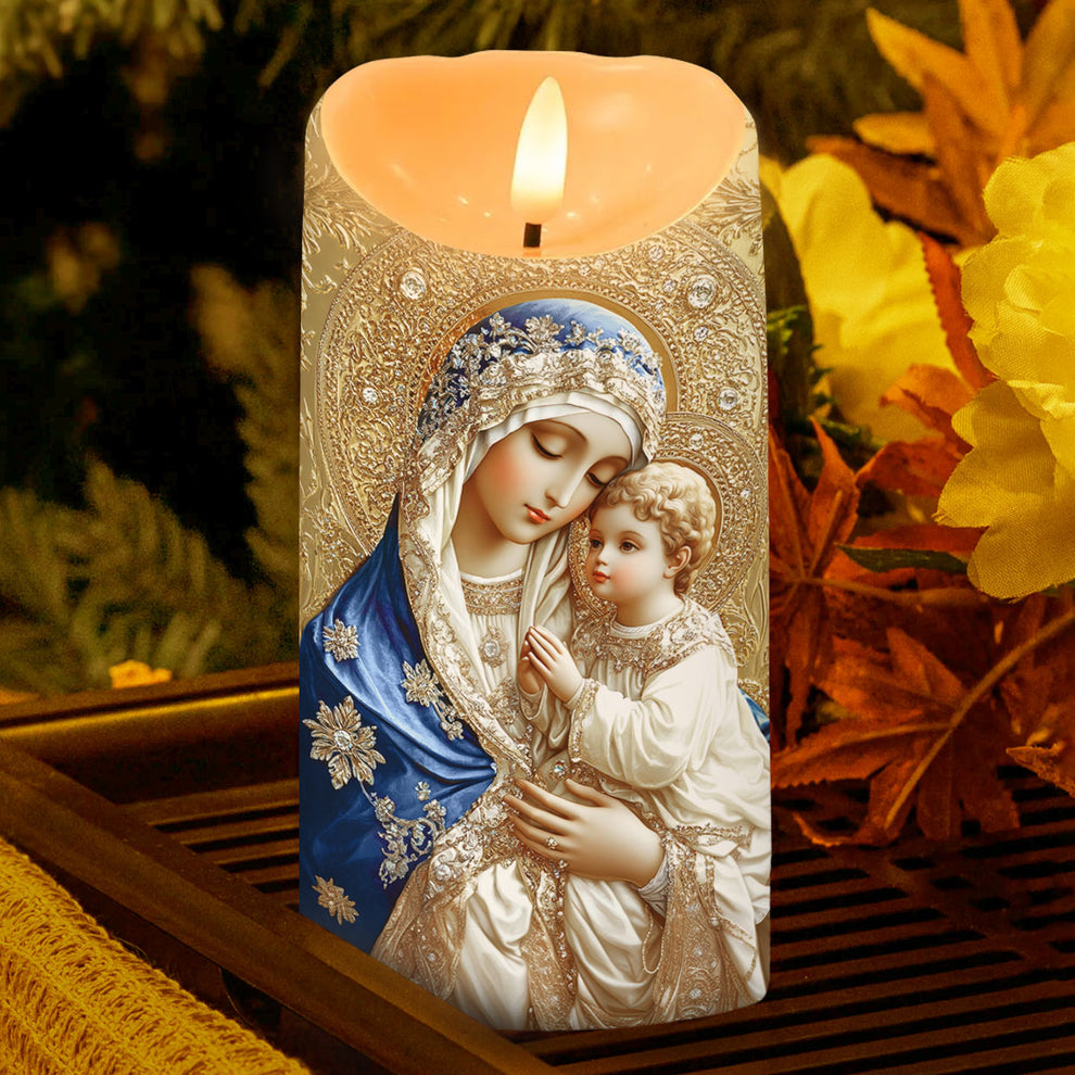 Gift For Mom - Blessed Mother And Child - Flameless LED Candle ...